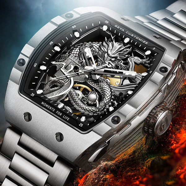 Geya® G78161 Men's Stainless Steel Watch – Automatic Skeleton Design